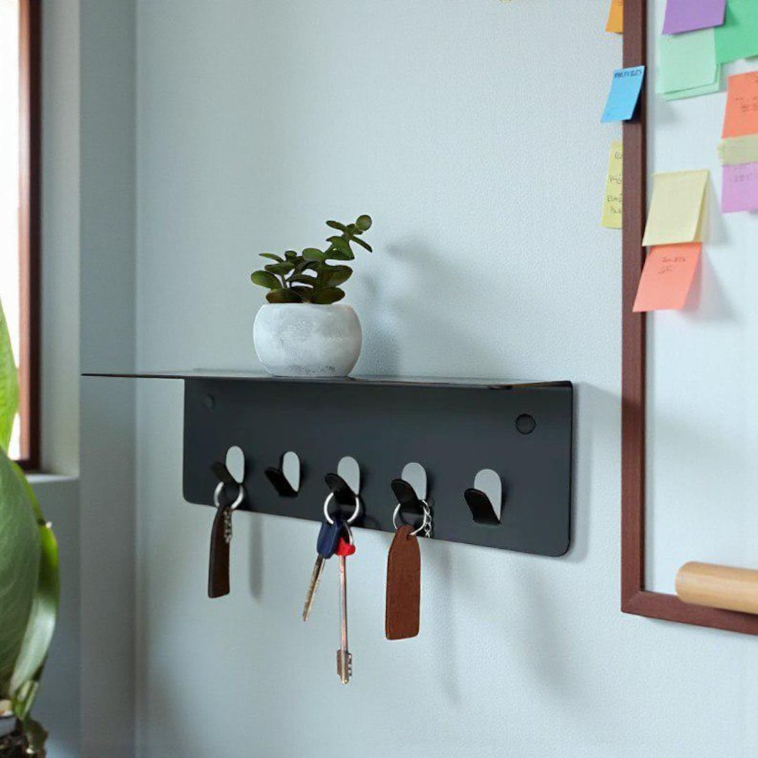 Key Rack With Shelf, Wall Mounted Key Hooks Organizer for Entryway ...
