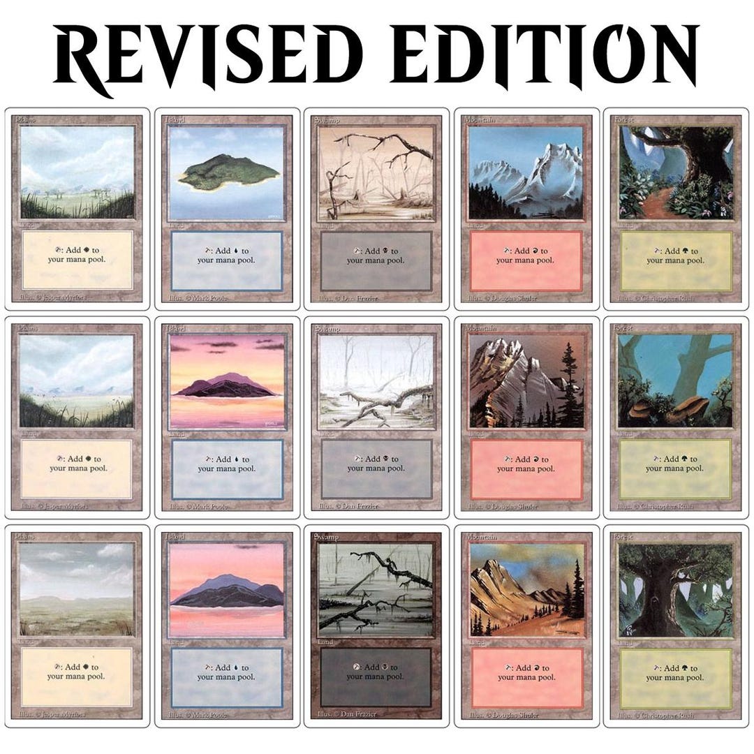 15 REVISED Edition Basic Lands full Set 1x or Single Color MTG Magic ...