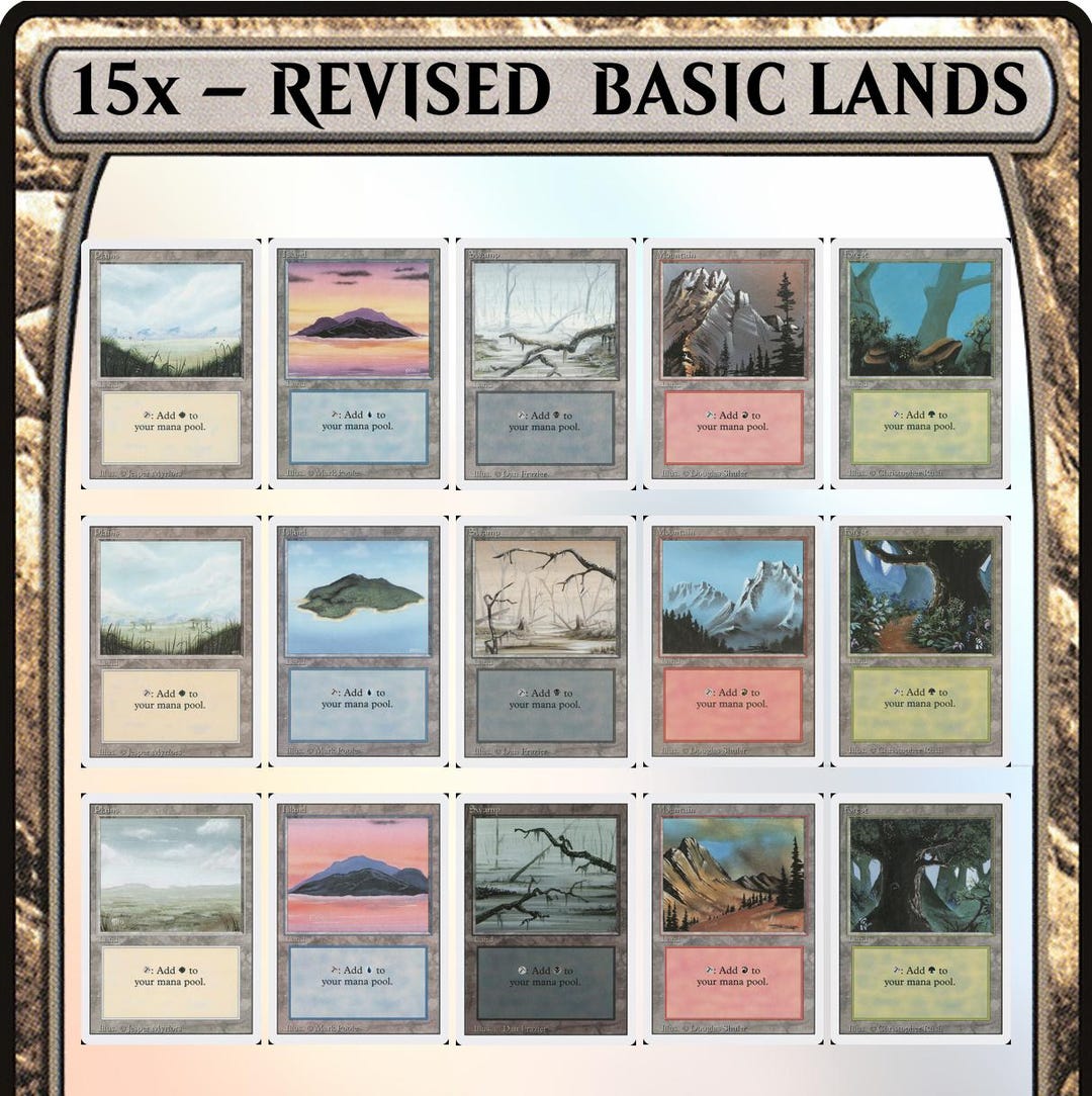 15 REVISED Edition Basic Lands (full Set 1x or Single Color) MTG Magic ...