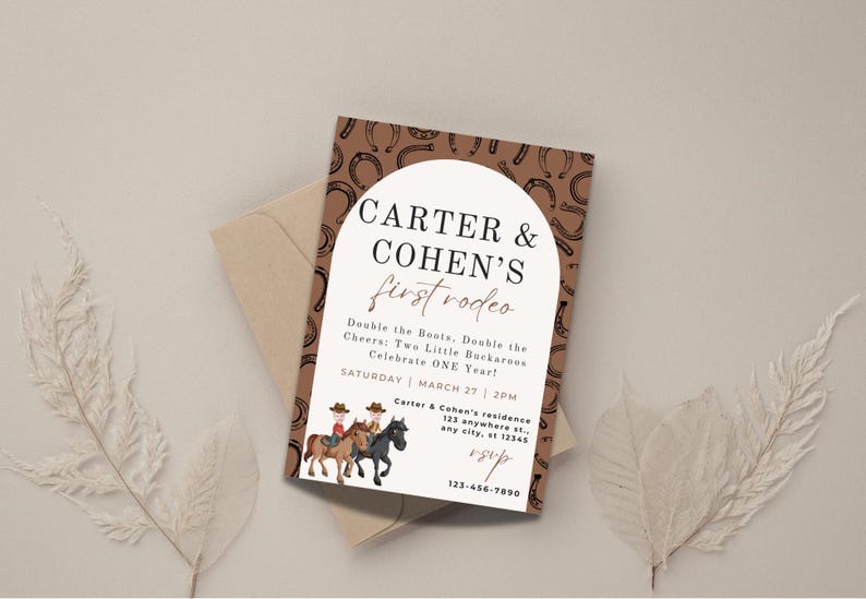 Editable Twins First Birthday Invitation First Rodeo Theme - Etsy