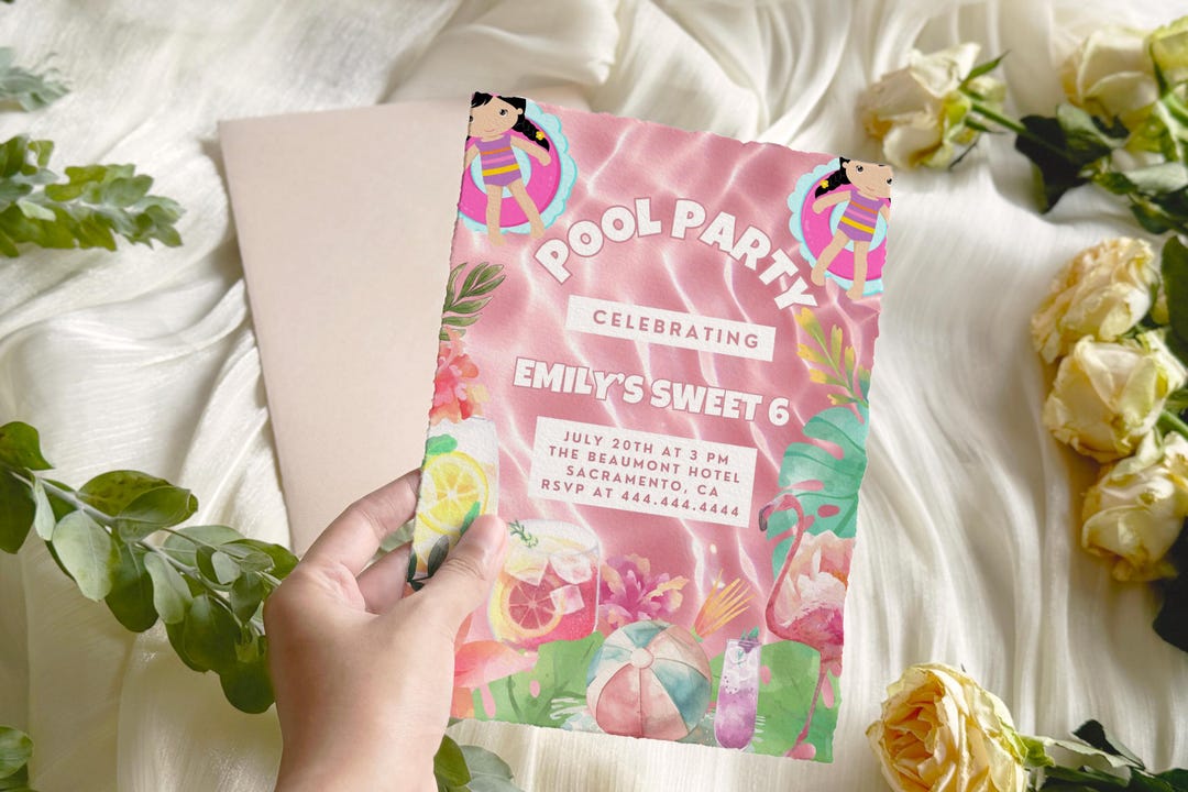 Pink Pool Party Birthday Invitation Card, Editable Summer Birthday ...