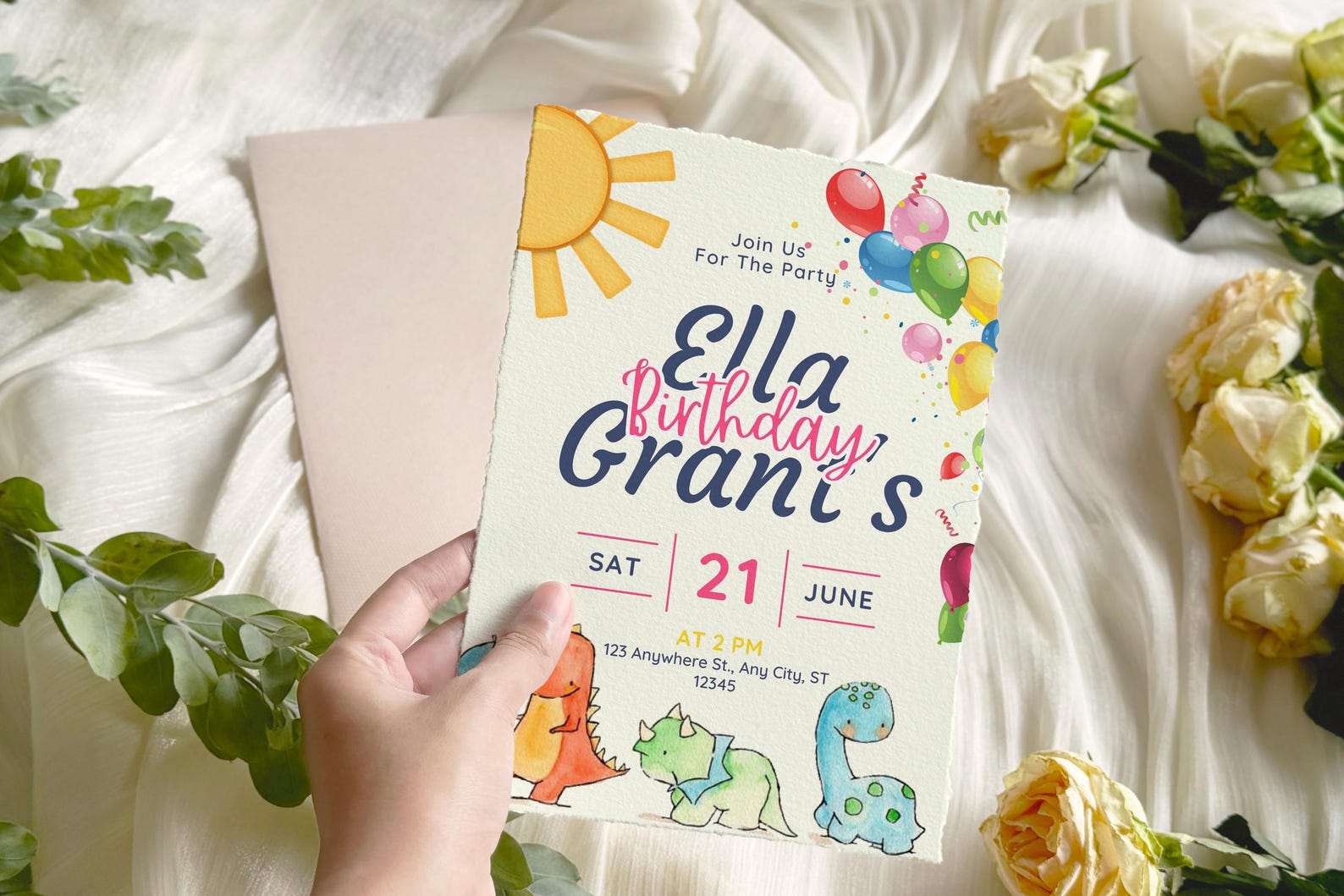 Minimalist Dinosaur Birthday Invitation Card, Boys Dinosaur Party ...
