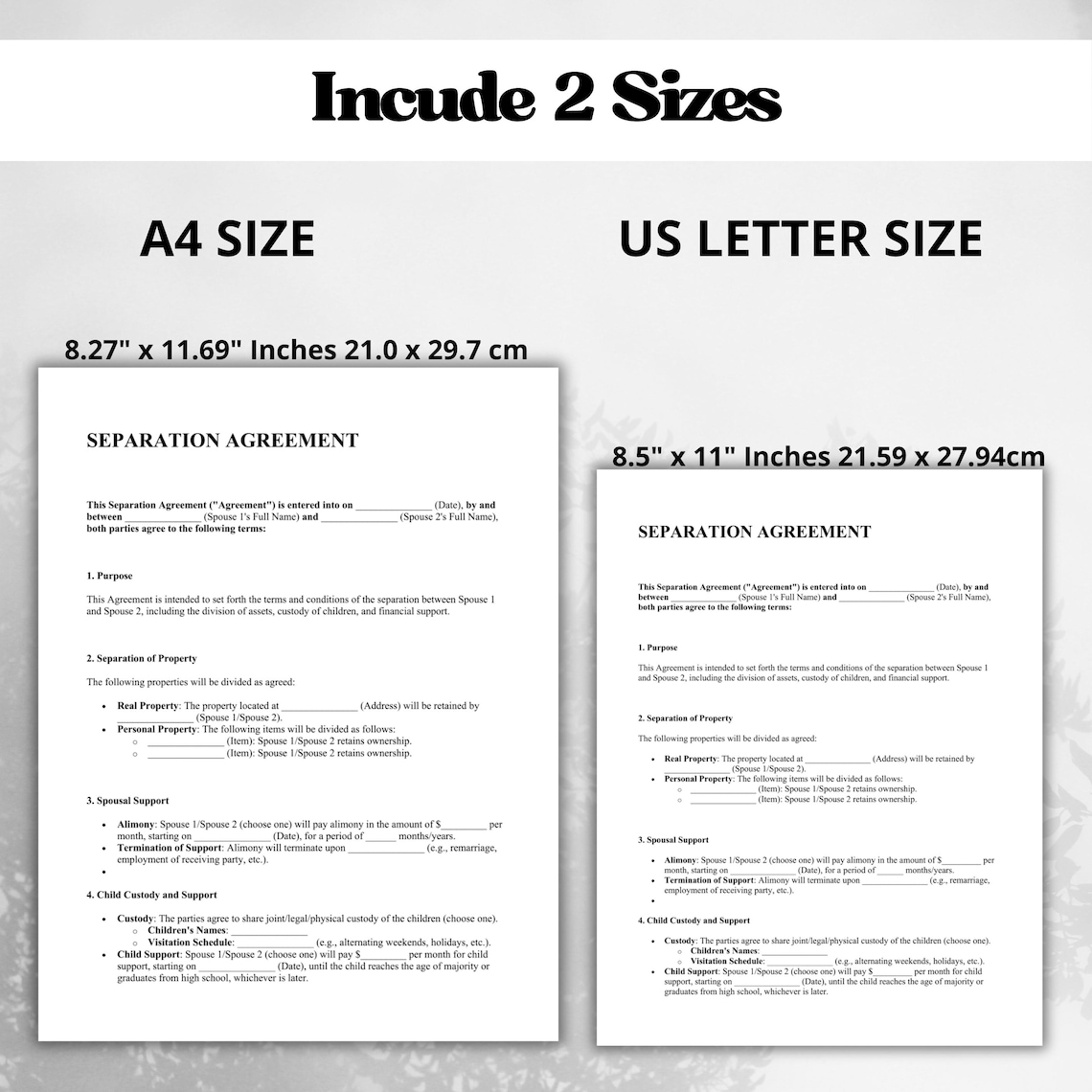 Editable Separation Agreement - PDF | Word | A4 & US Letter Size - Etsy