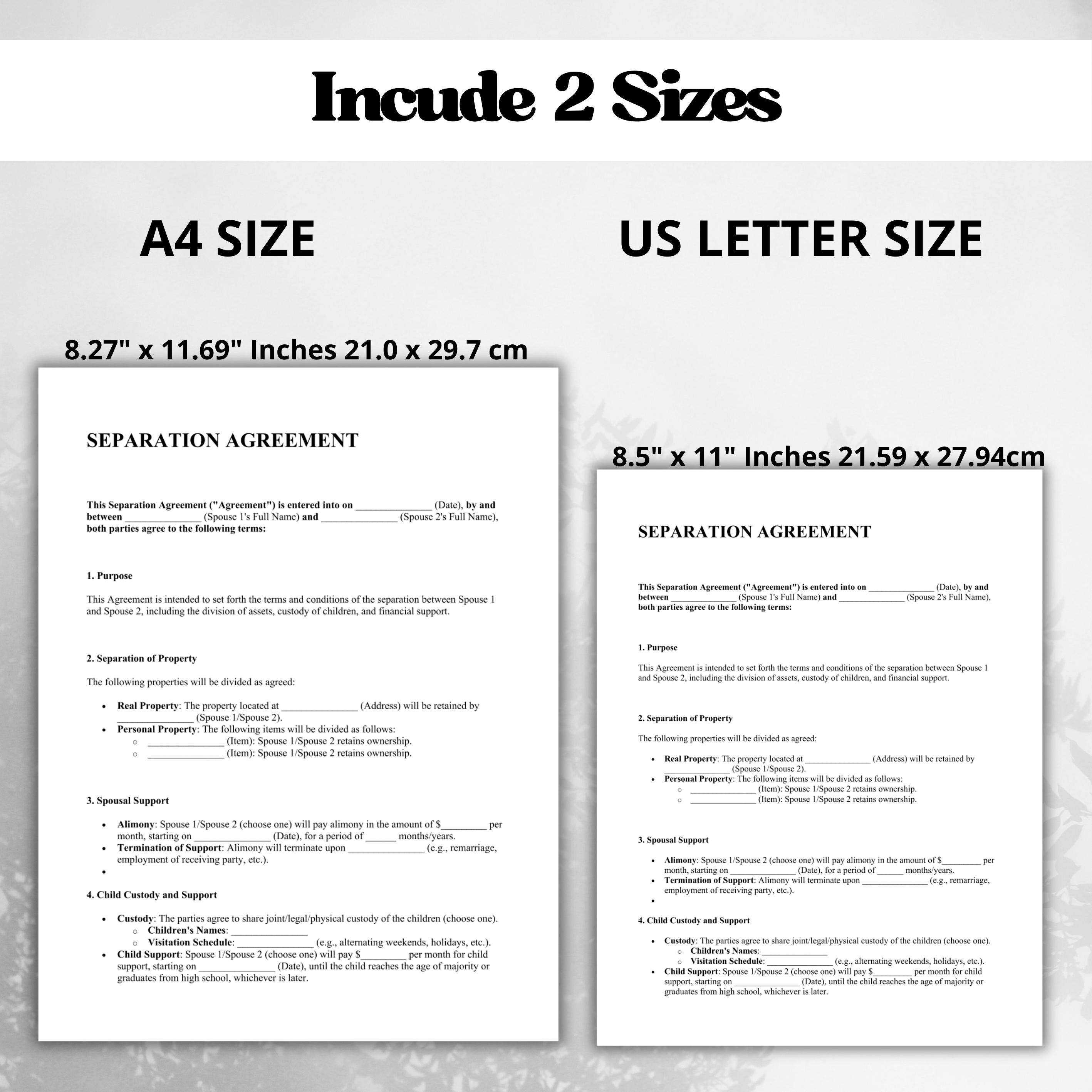 Editable Separation Agreement - PDF | Word | A4 & US Letter Size - Etsy