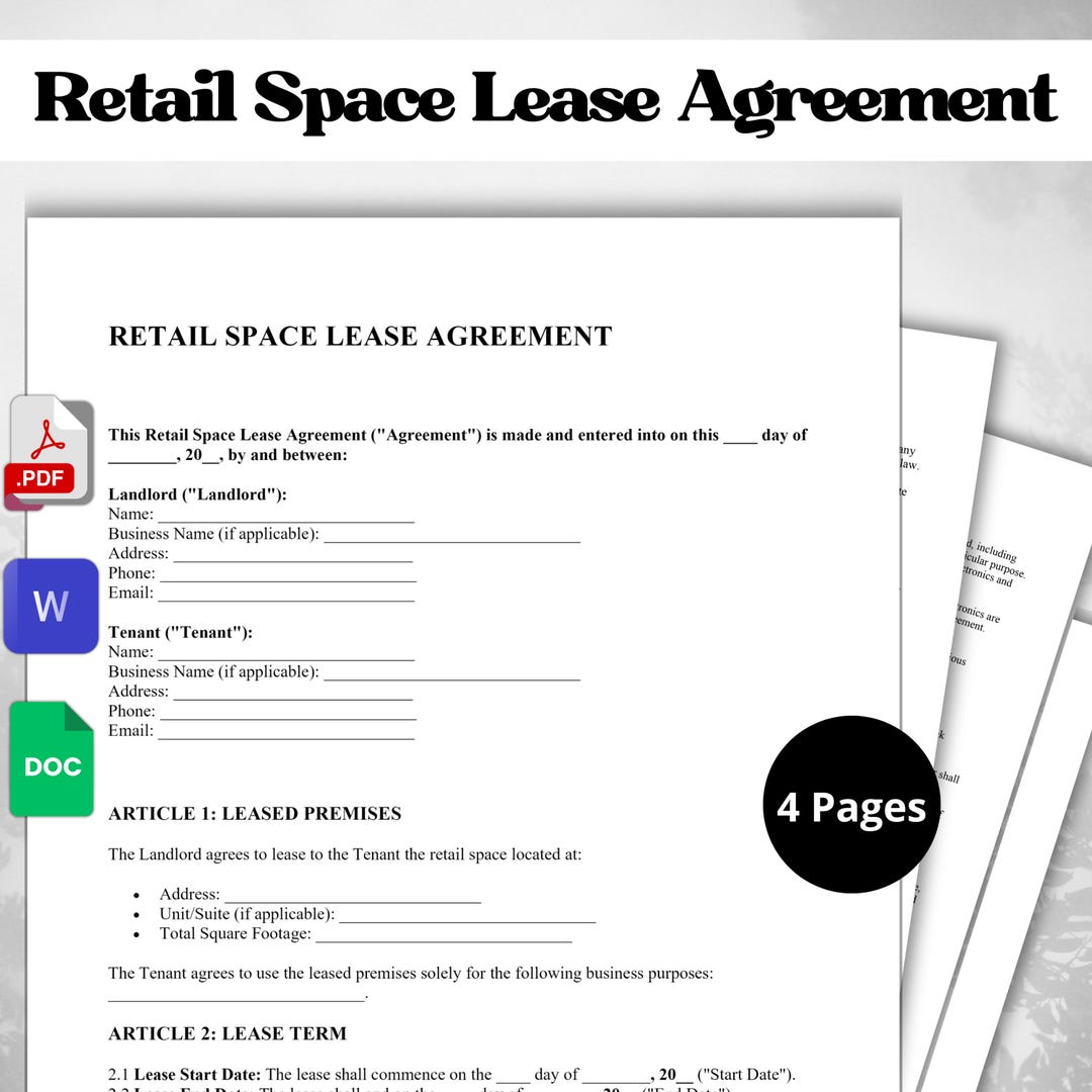 Retail Lease Agreement – Editable Rental Contract | PDF, Word, Google ...