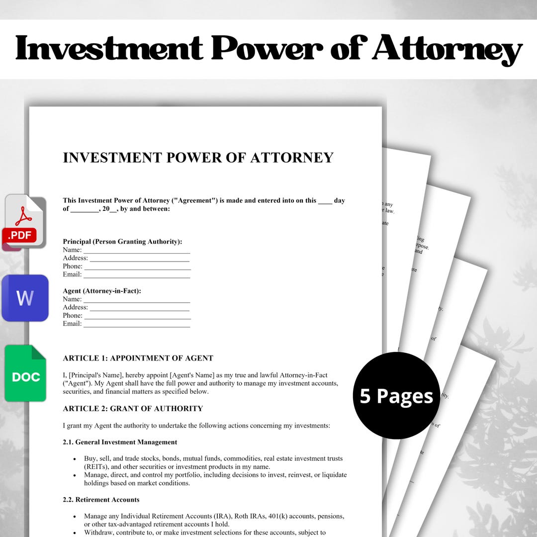 Investment Power of Attorney – Editable POA Template | PDF, Word ...