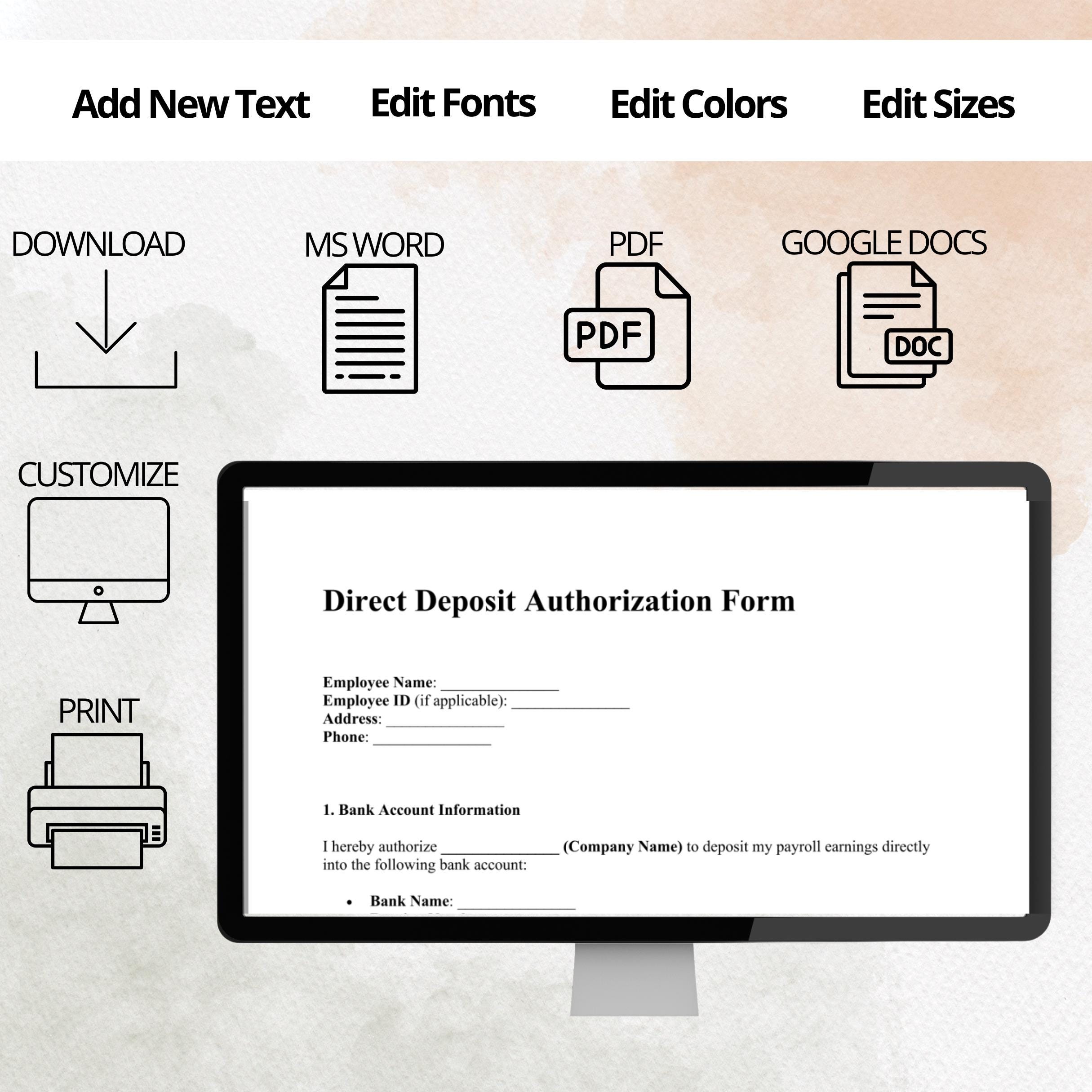 Editable DDA | Direct Deposit Authorization Form – Word, PDF & Google ...