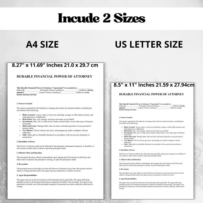 Plantilla editable de poder notarial financiero duradero PDF editable ...