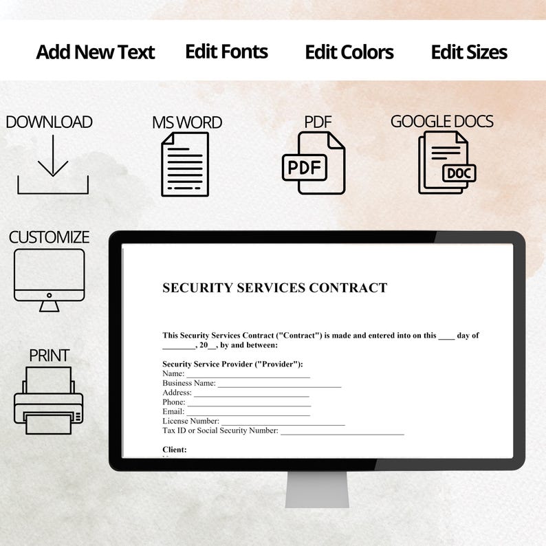 Editable Security Services Contract | Editable PDF, Google Doc, Word ...