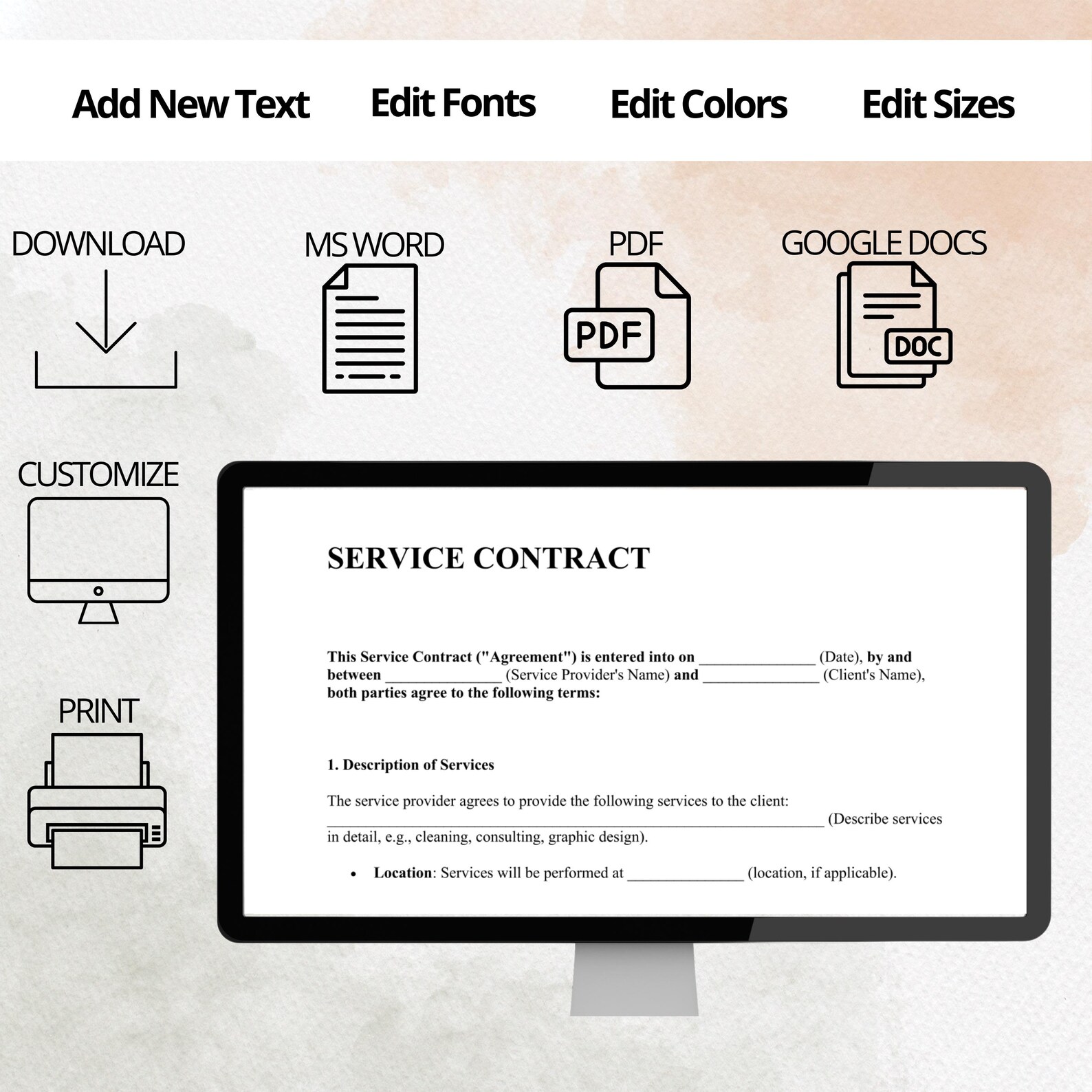 Editable Service Contract Template - PDF | Word | A4 & US Letter Size ...