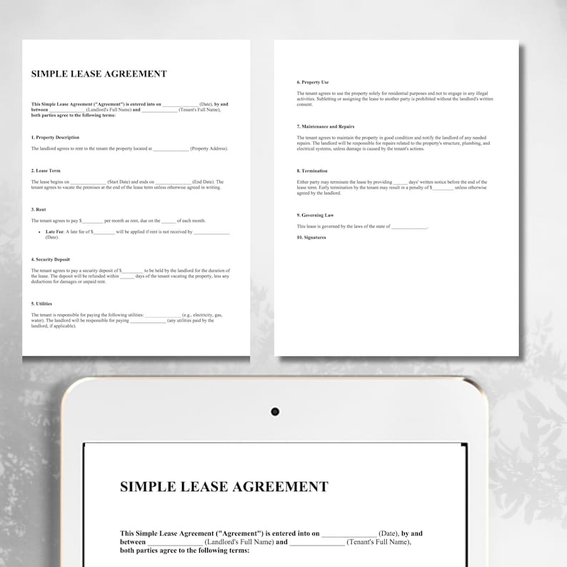 Editable Simple Lease Agreement - PDF | Word | A4 & US Letter Size - Etsy