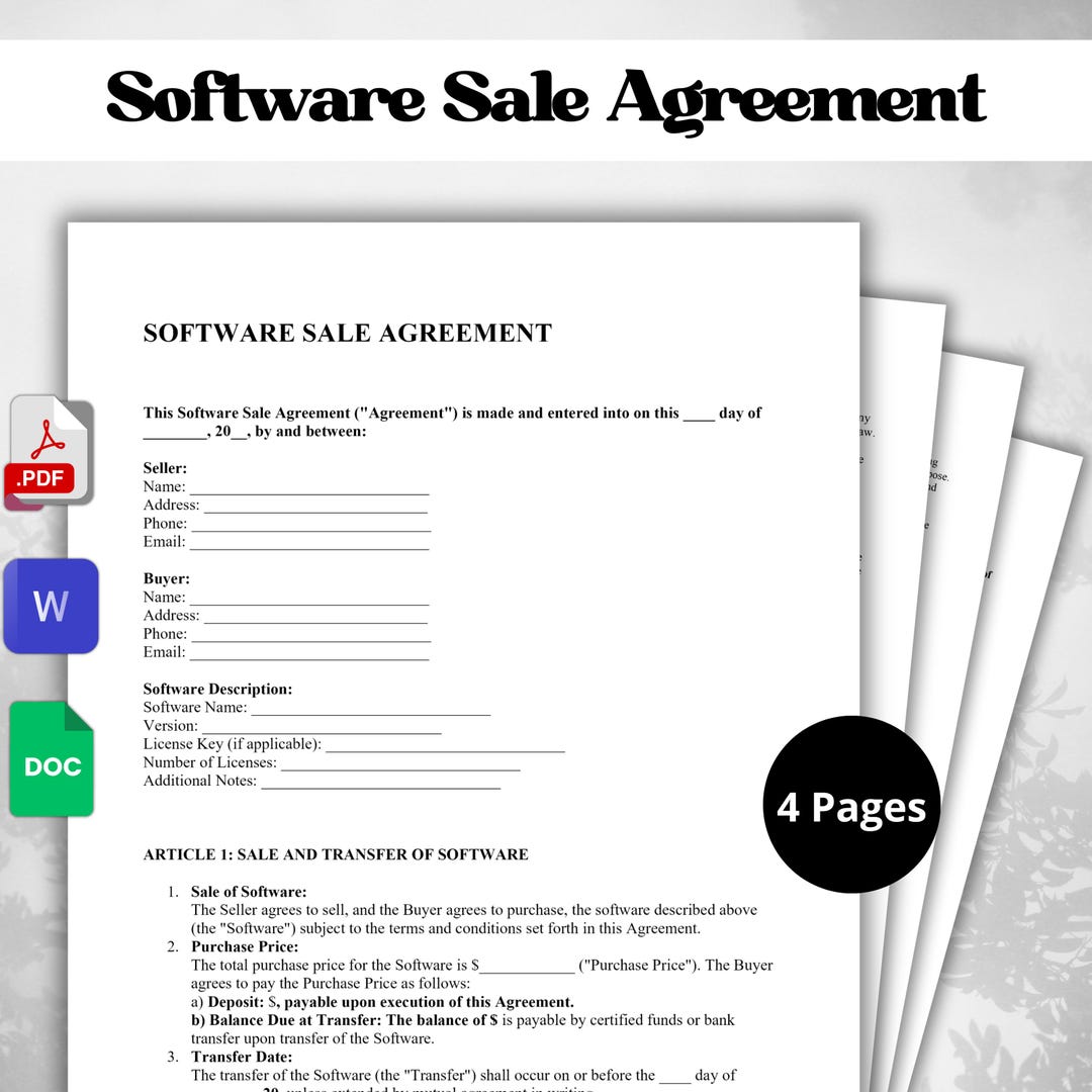 Software Sale Agreement | Editable PDF, Google Doc, Word | Legal ...