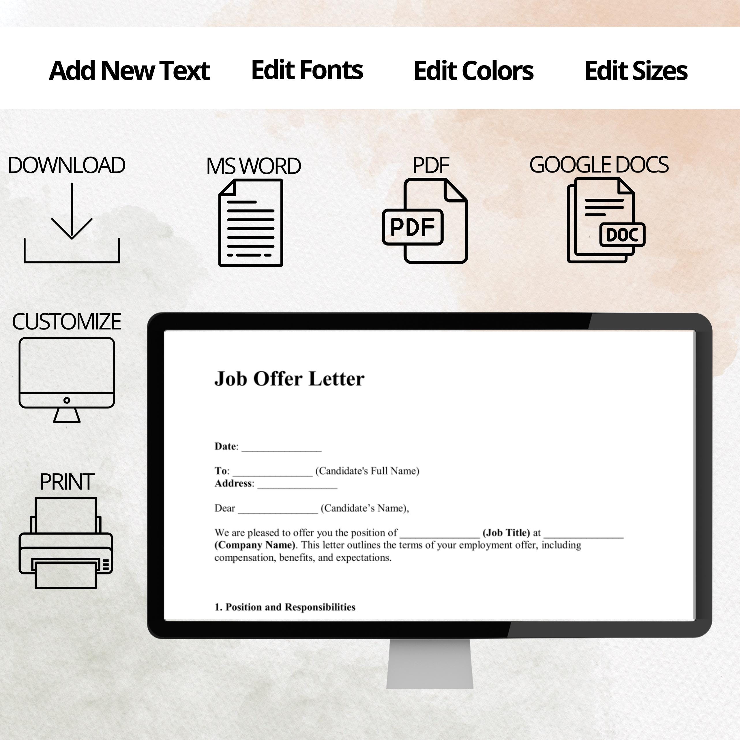 Editable Professional Job Offer Letter Template – Word, PDF, Google ...