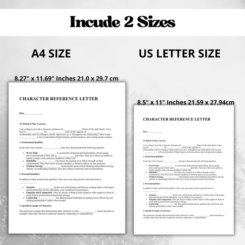 Editable Character Reference Letter - PDF and Word | A4 & US Letter - Etsy