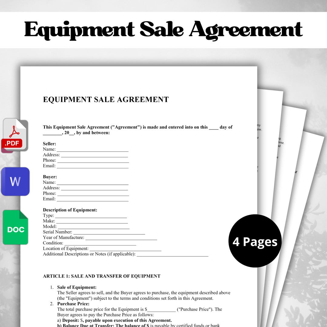 Equipment Sale Agreement | Editable PDF, Google Doc, Word | Legal ...