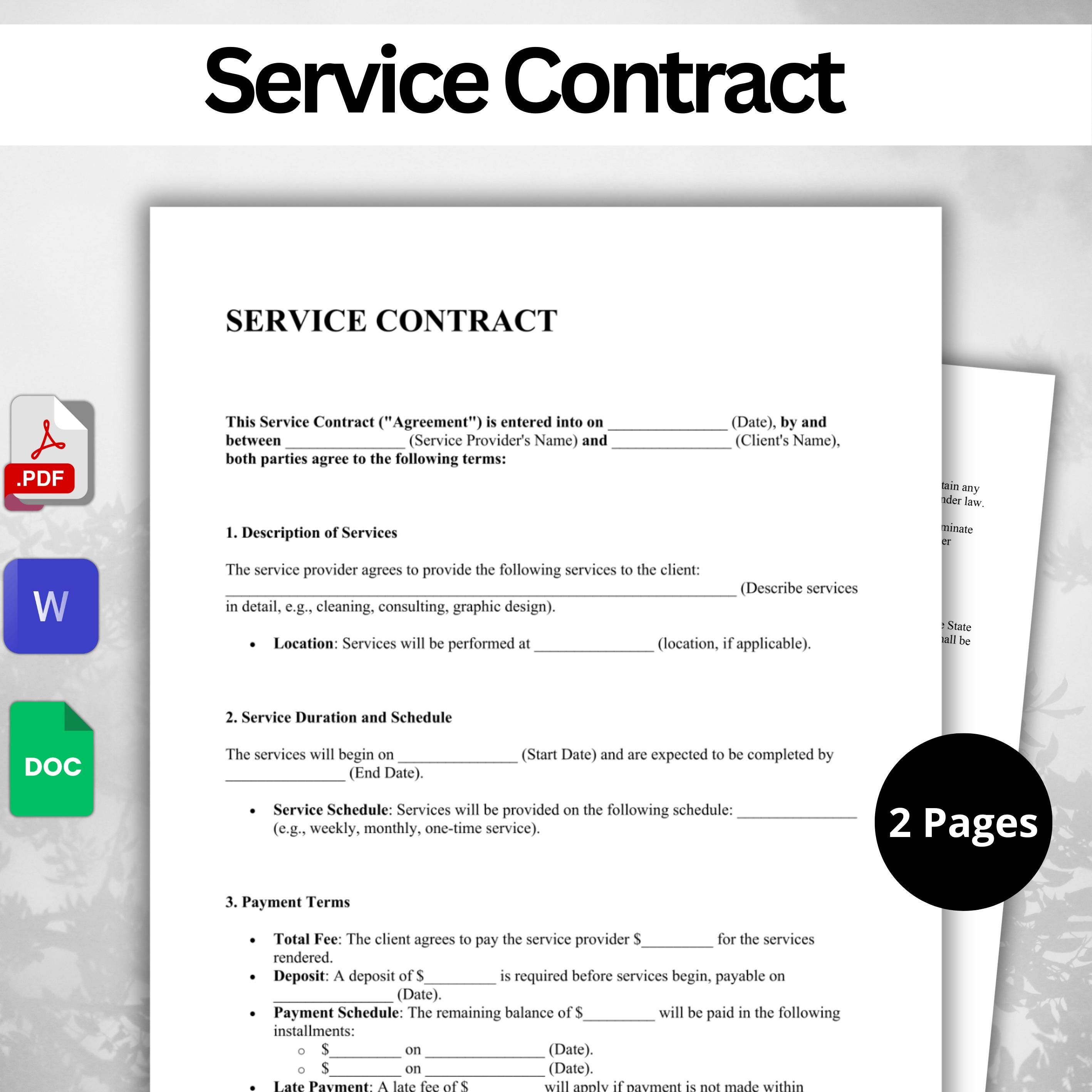 Editable Service Contract Template - PDF | Word | A4 & US Letter Size ...