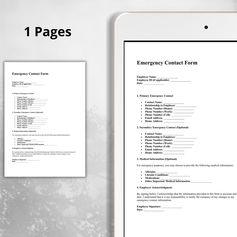 Editable Emergency Contact Form Template – Word, PDF, Google Docs - Etsy