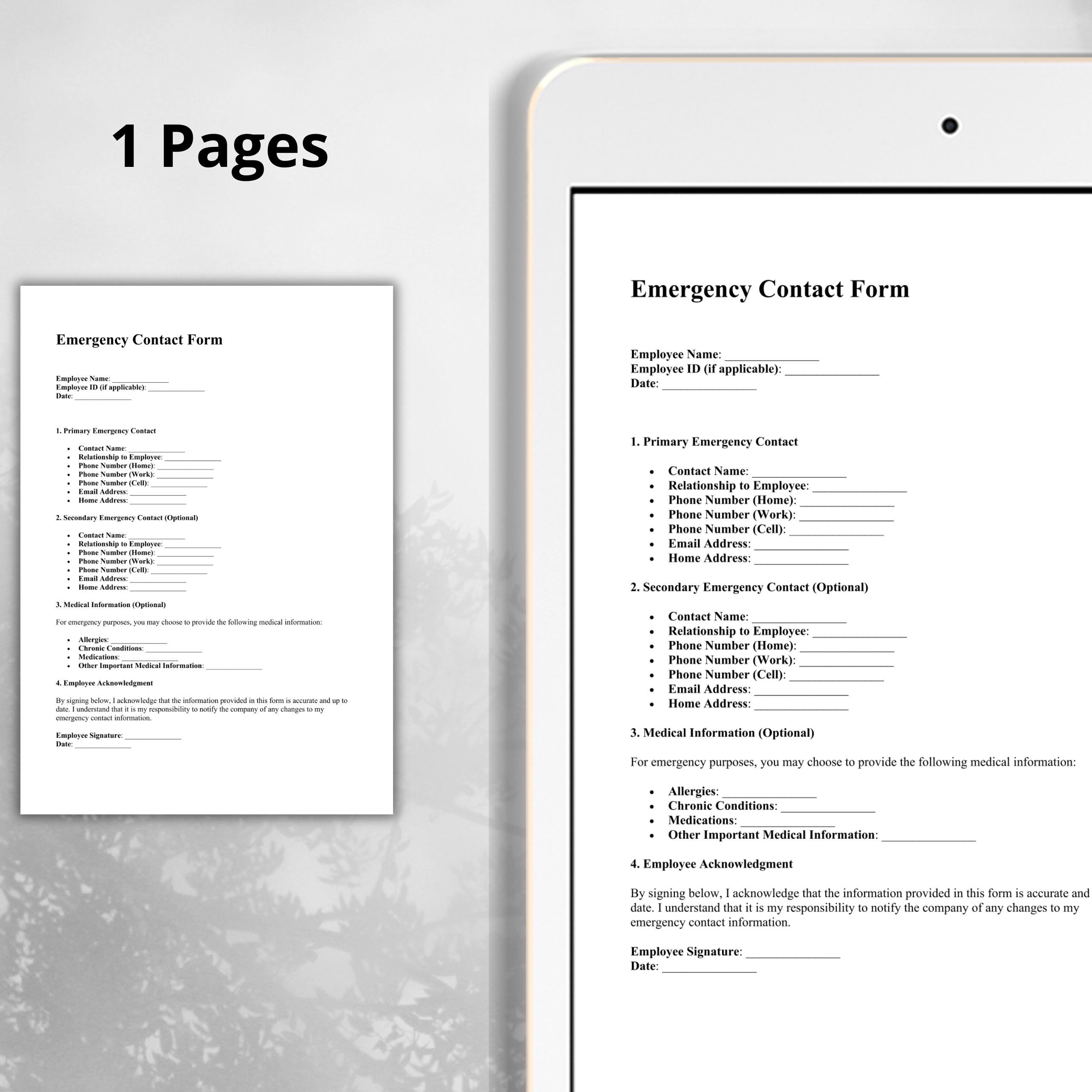 Editable Emergency Contact Form Template – Word, PDF, Google Docs - Etsy
