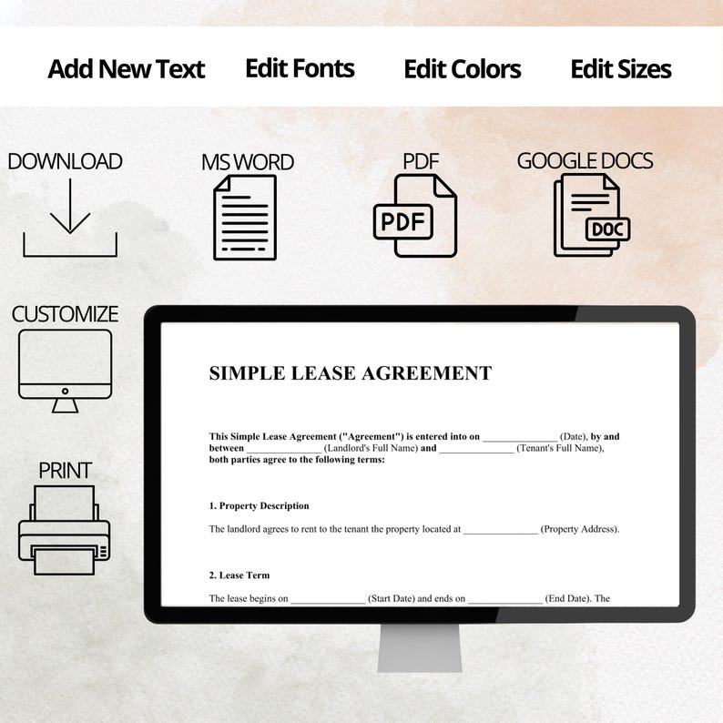 Editable Simple Lease Agreement - PDF | Word | A4 & US Letter Size - Etsy