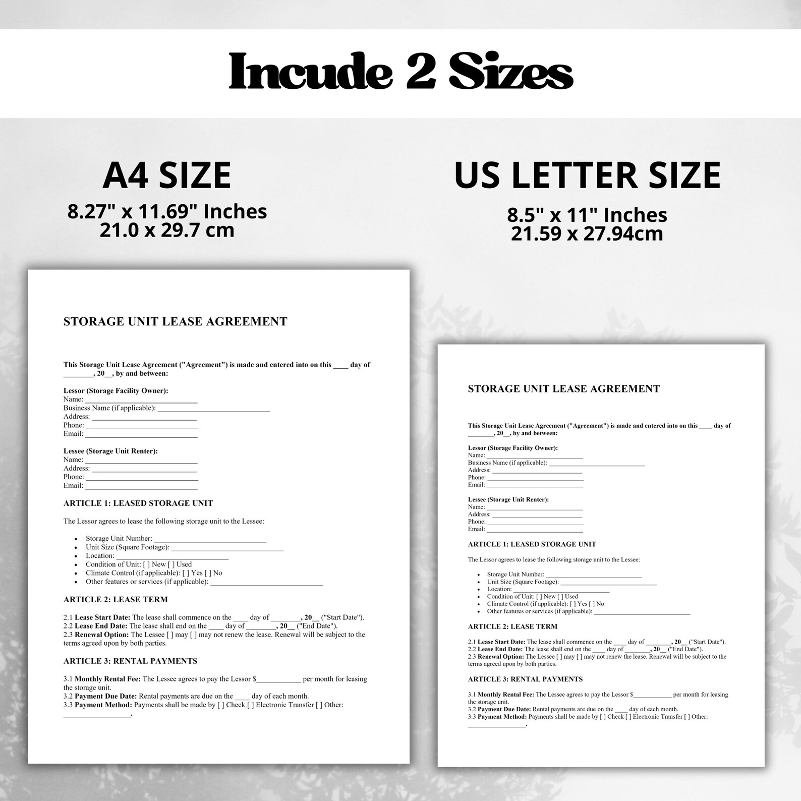 Editable Storage Unit Lease Agreement | Editable PDF, Google Doc, Word ...