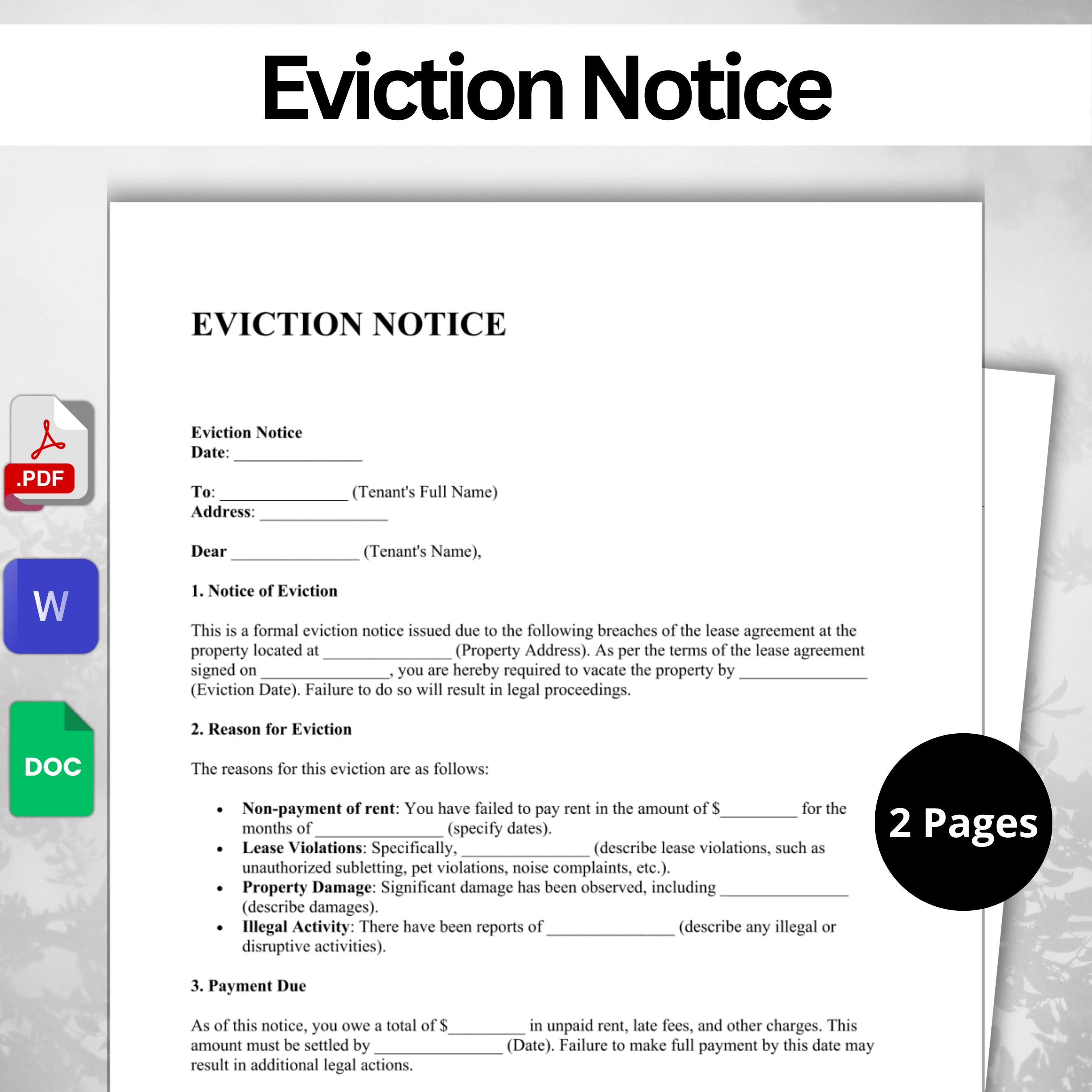 Editable Eviction Notice Template - PDF | Word | A4 & US Letter Size - Etsy