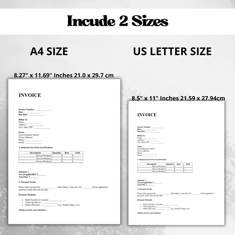 Editable Invoice Template - PDF | Word | A4 & US Letter Size - Etsy