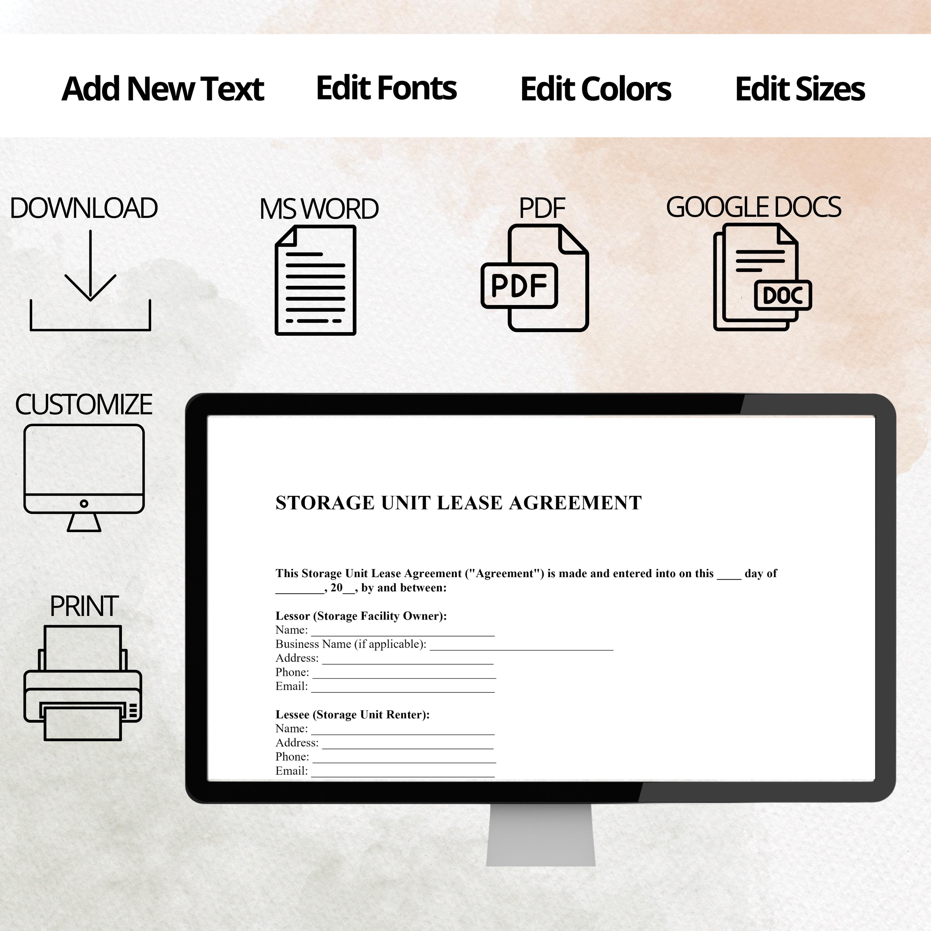 Editable Storage Unit Lease Agreement | Editable PDF, Google Doc, Word ...