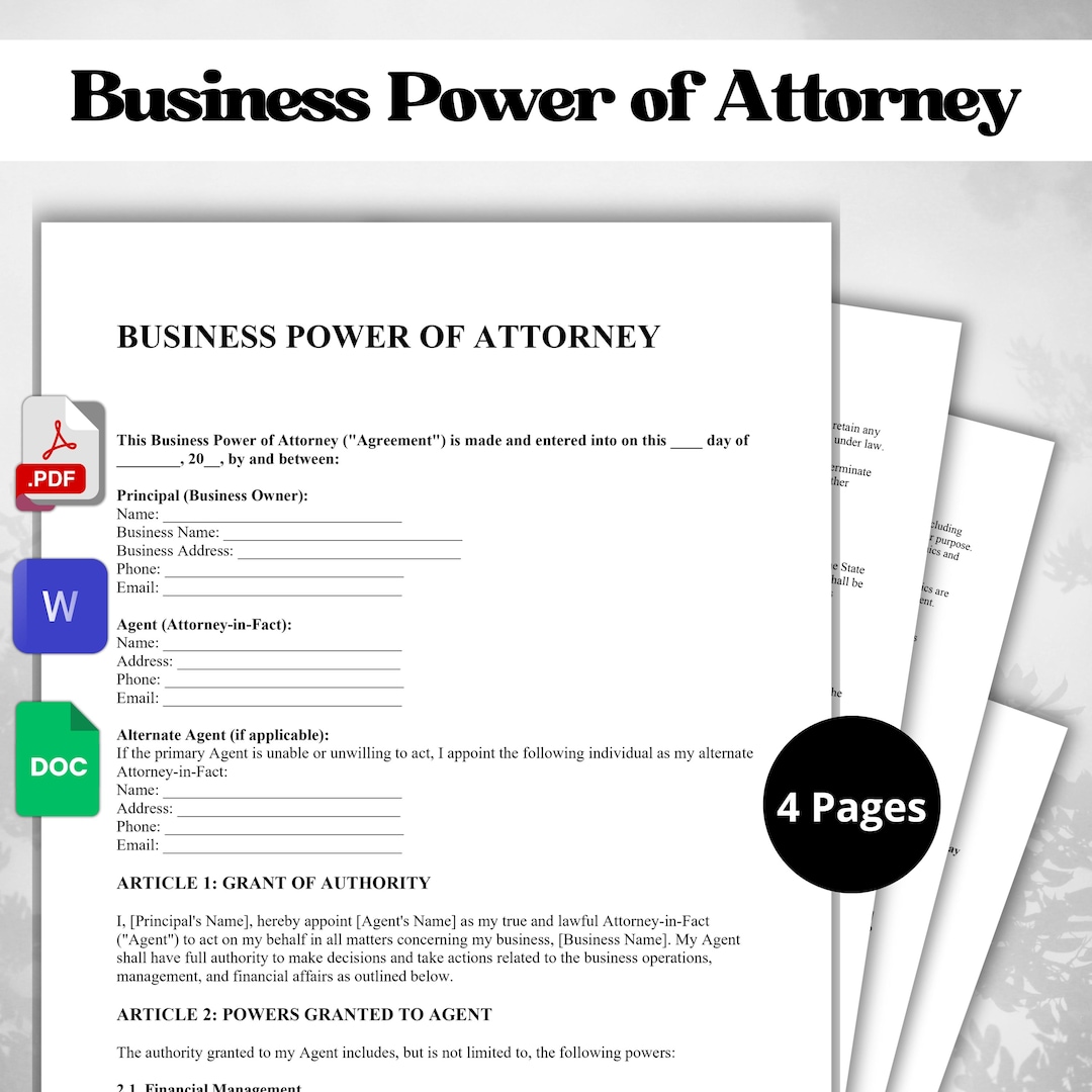 Business Power of Attorney – Editable POA Template | PDF, Word, Google ...