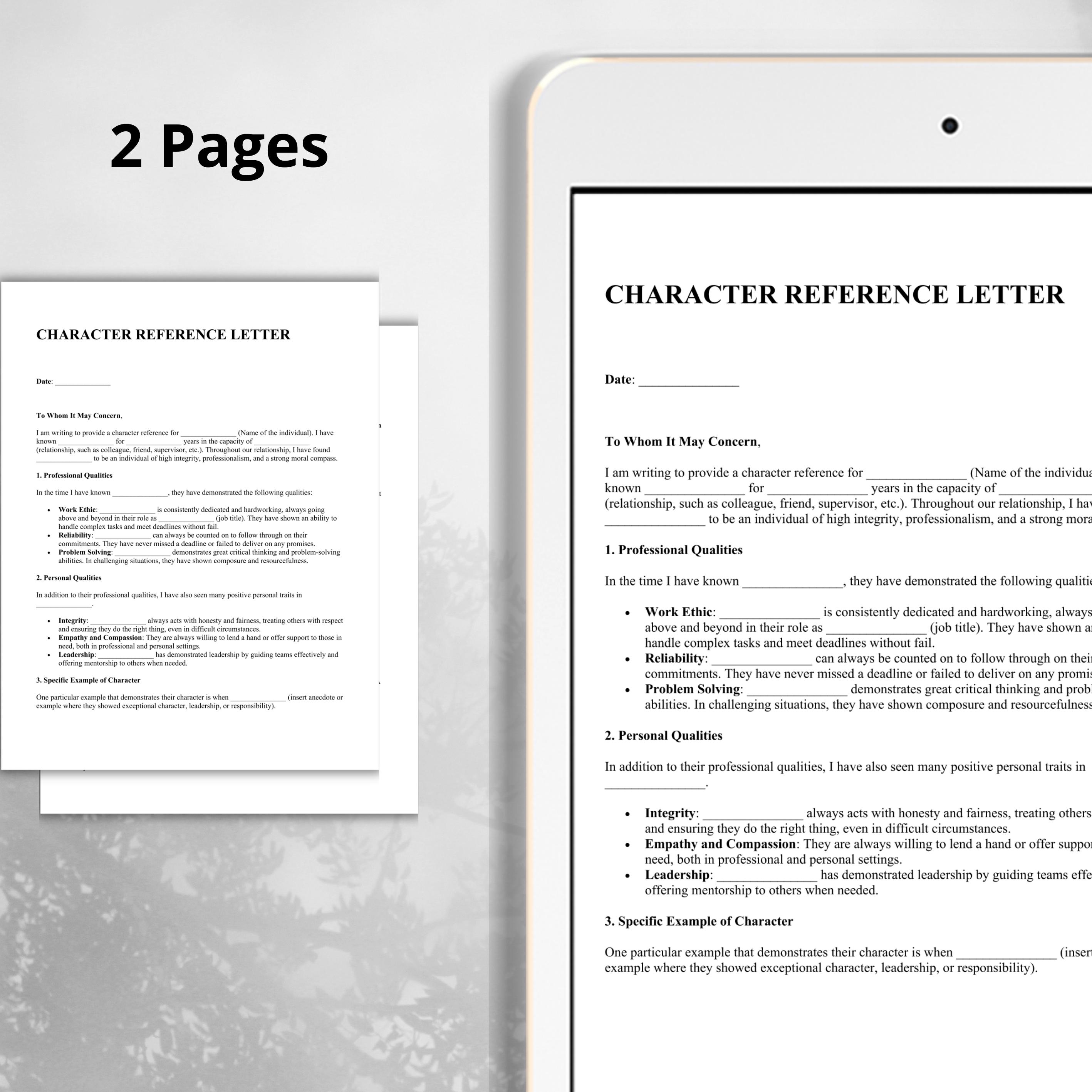 Editable Character Reference Letter - PDF and Word | A4 & US Letter - Etsy