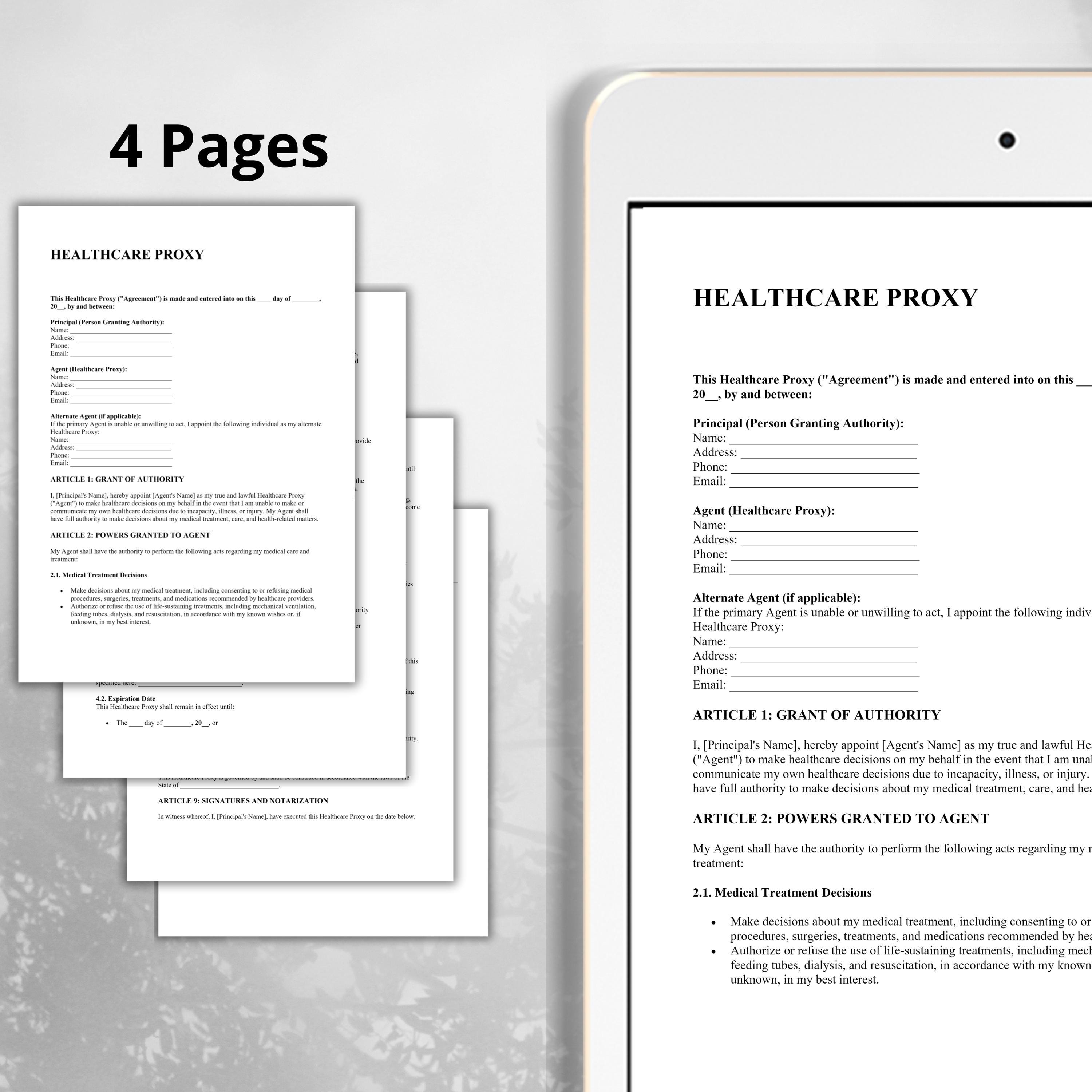 Healthcare Proxy Agreement – Editable Medical Power Form | PDF, Word ...