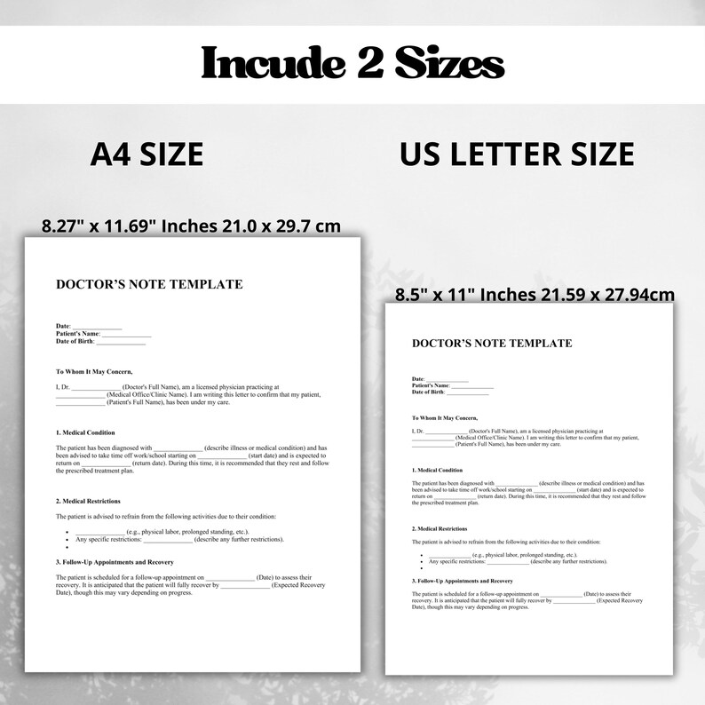 Editable Doctor's Note Template - PDF | Word | A4 | US Letter Size - Etsy
