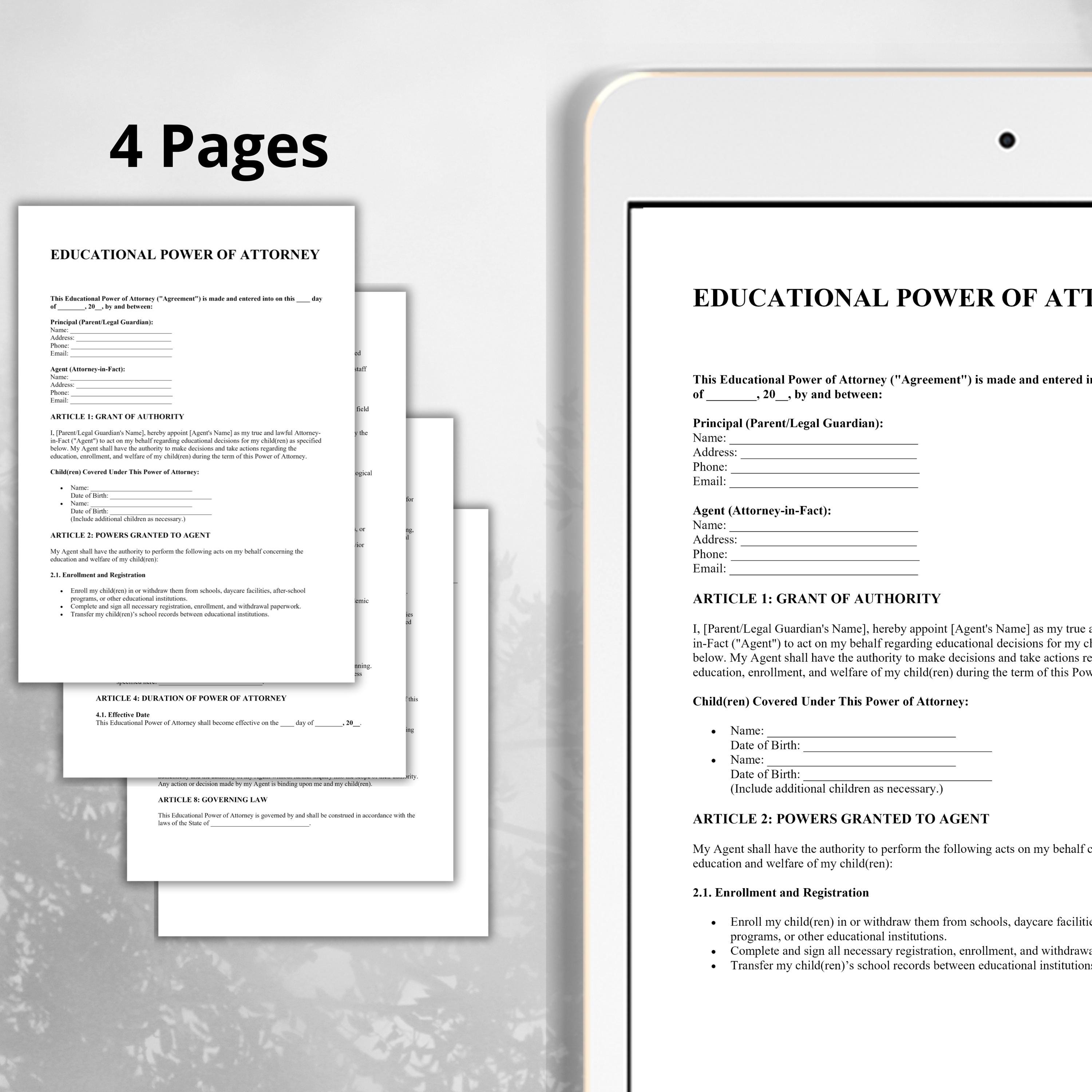 Educational Power of Attorney – Editable POA Form | PDF, Word, Google ...