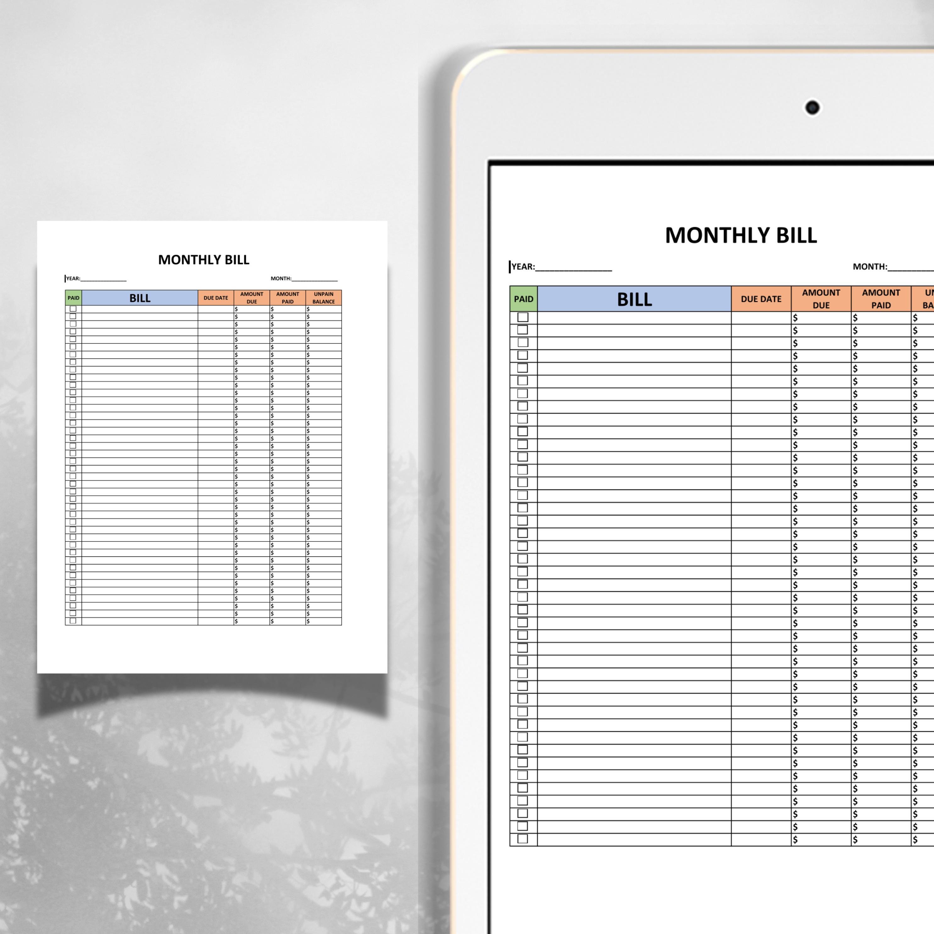 Editable Monthly Bill Tracker. Bill Payment Checklist Tracker. Printable Bill Pay Organizer ...