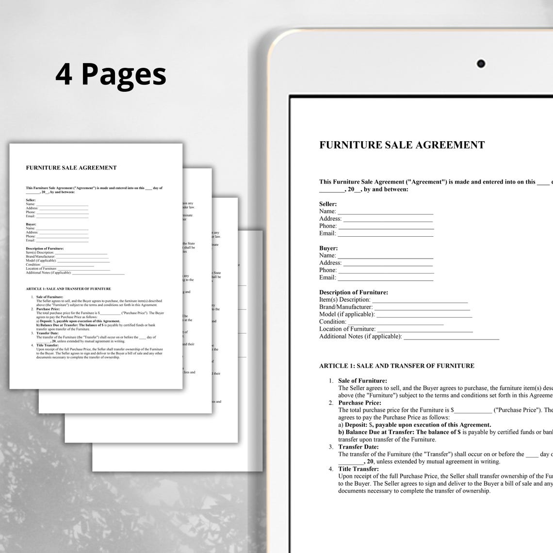 Furniture Sale Agreement | Editable PDF, Google Doc, Word | Secure ...