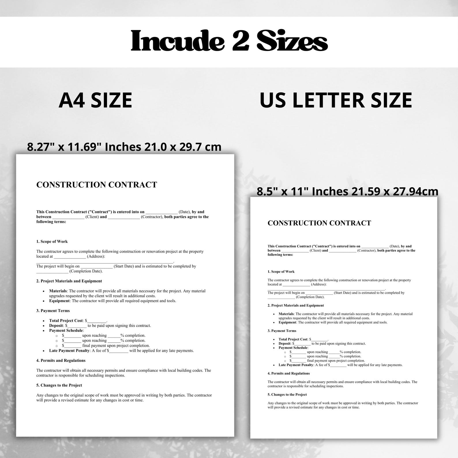 Editable Construction Contract - PDF and Word | A4 & US Letter Size - Etsy