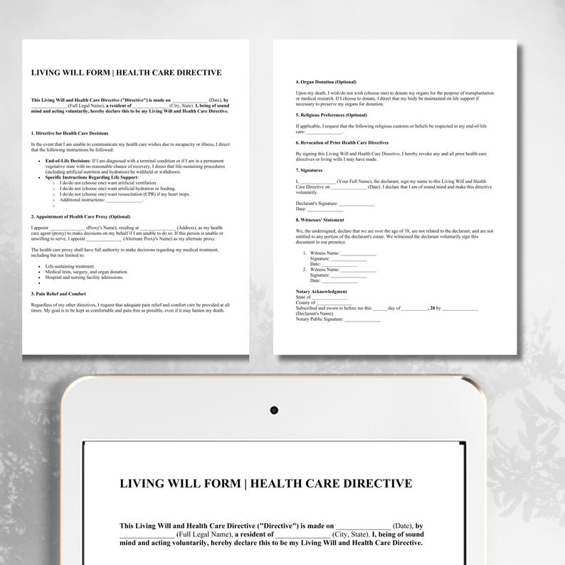 Editable Living Will Form - Editable PDF | Word | A4 & US Letter Size ...