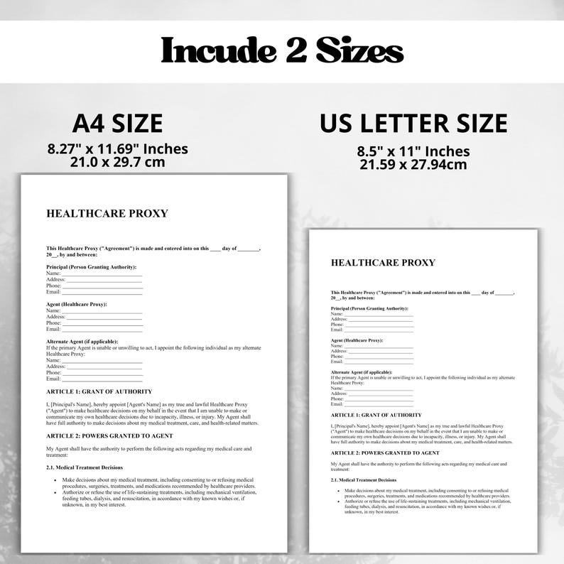Healthcare Proxy Agreement – Editable Medical Power Form | PDF, Word ...