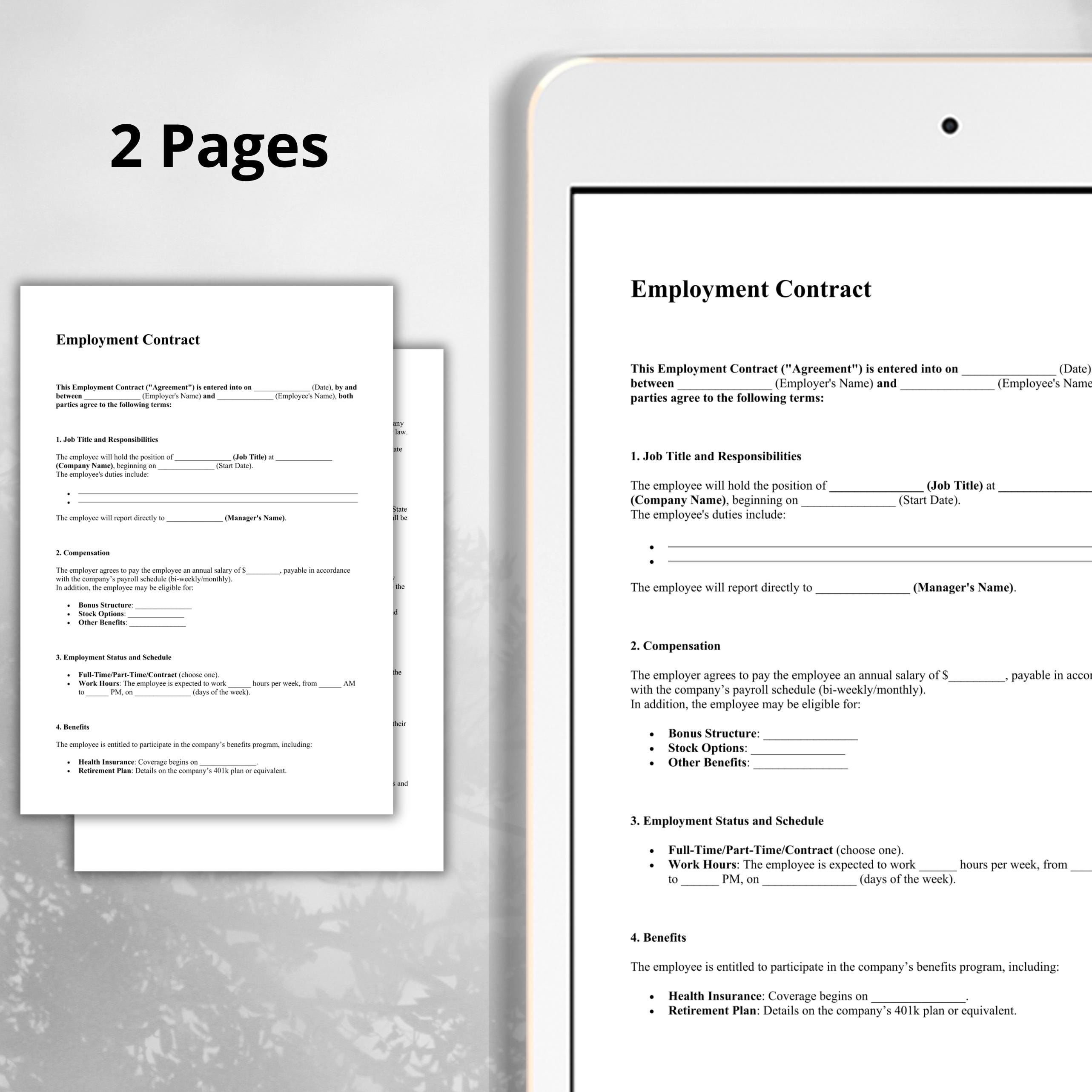 Professional Employment Contract Template – Word, PDF, Google Docs - Etsy