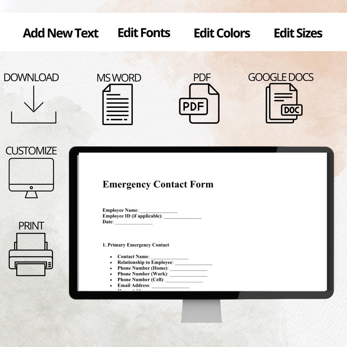 Editable Emergency Contact Form Template – Word, PDF, Google Docs - Etsy