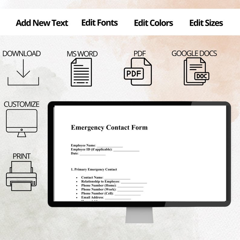 Editable Emergency Contact Form Template – Word, PDF, Google Docs - Etsy