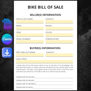 Editable Bike Bill of Sale Template – PDF A4 & US Letter - Etsy