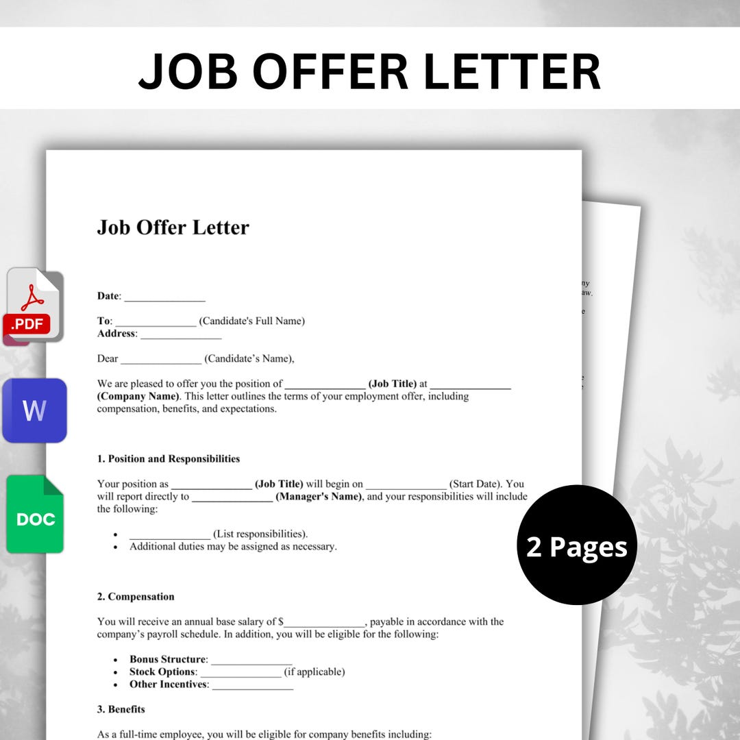 Editable Professional Job Offer Letter Template – Word, PDF, Google ...