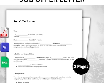Job Offer Letter (MS Word, PDF) | Job Offer Template, Editable Offer ...