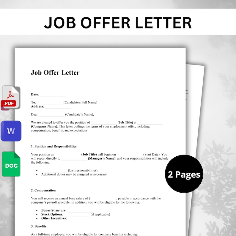 Editable Professional Job Offer Letter Template – Word, PDF, Google ...