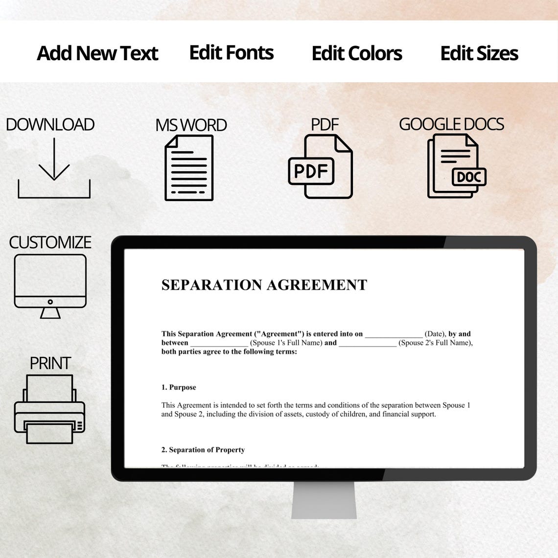 Editable Separation Agreement - PDF | Word | A4 & US Letter Size - Etsy
