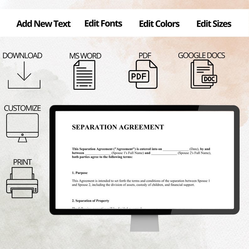 Editable Separation Agreement - PDF | Word | A4 & US Letter Size - Etsy