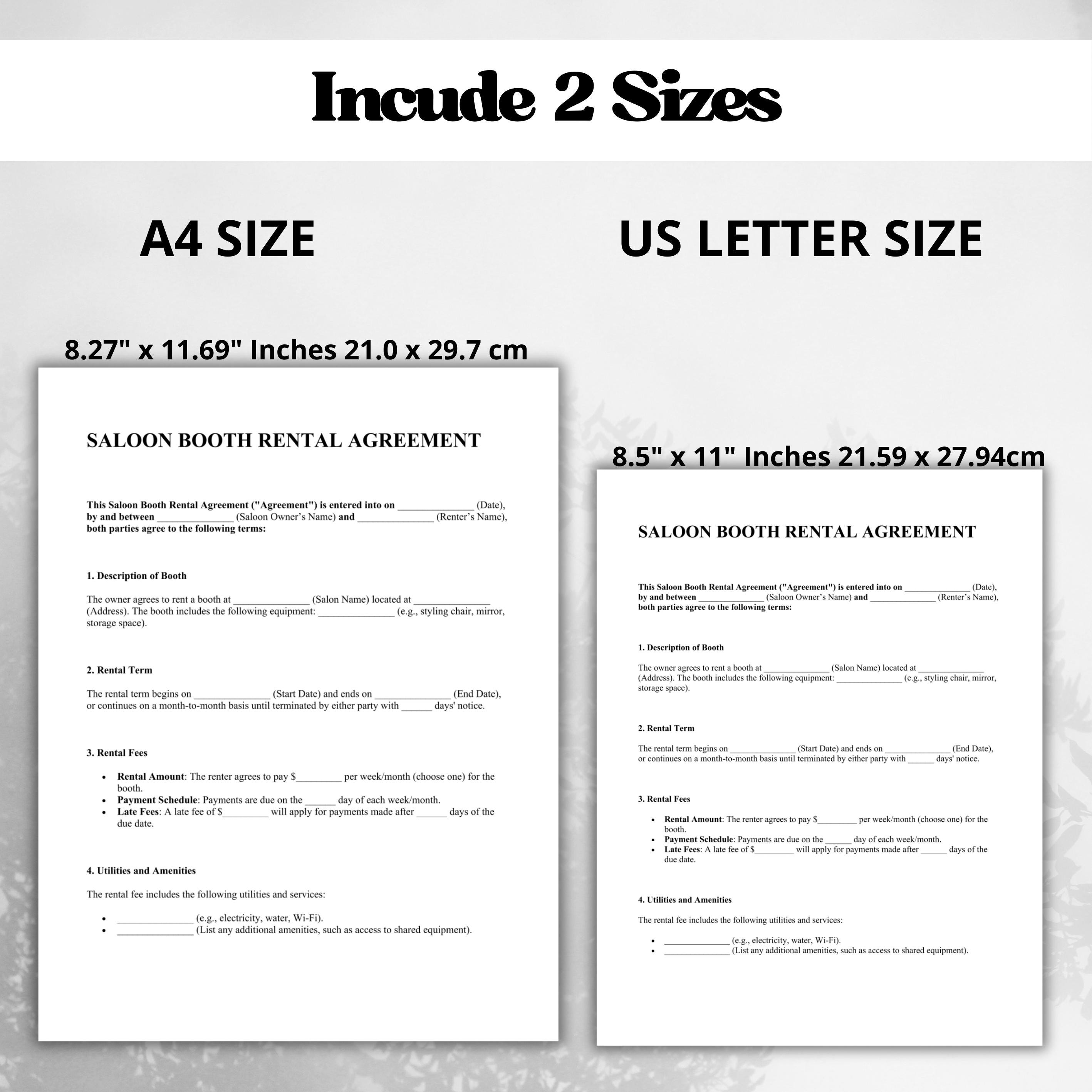 Editable Saloon Booth Rental Agreement - PDF | Word | A4 & US Letter ...