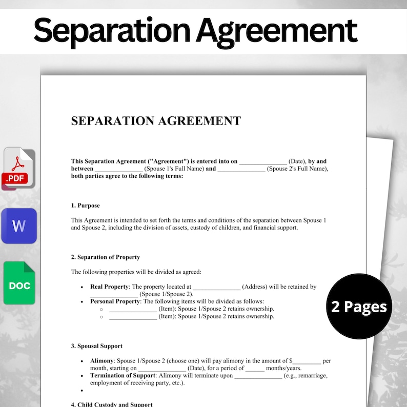 Editable Separation Agreement - PDF | Word | A4 & US Letter Size - Etsy