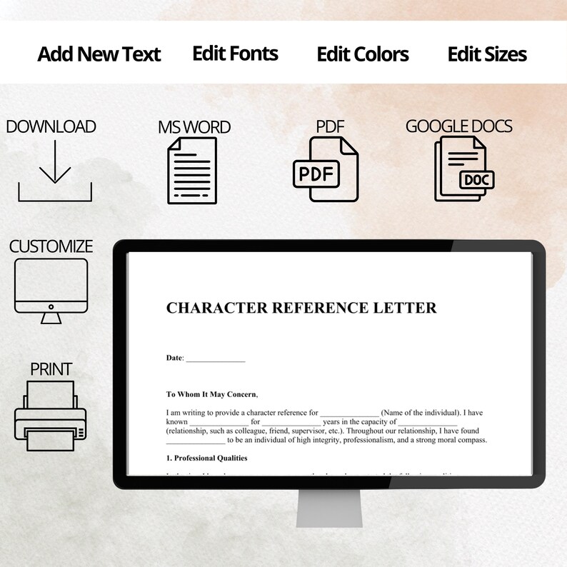 Editable Character Reference Letter - PDF and Word | A4 & US Letter - Etsy