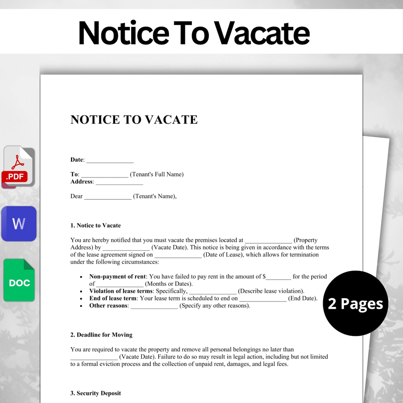 Editable Notice to Vacate Template - PDF | Word | A4 & US Letter Size ...
